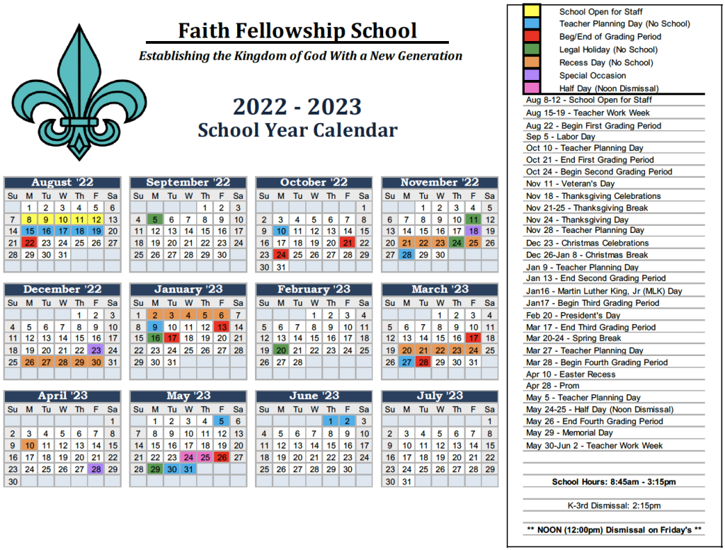 Calendars & Schedules – Faith Fellowship School