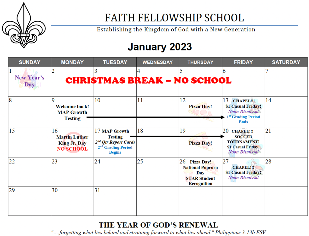 Calendars & Schedules – Faith Fellowship School
